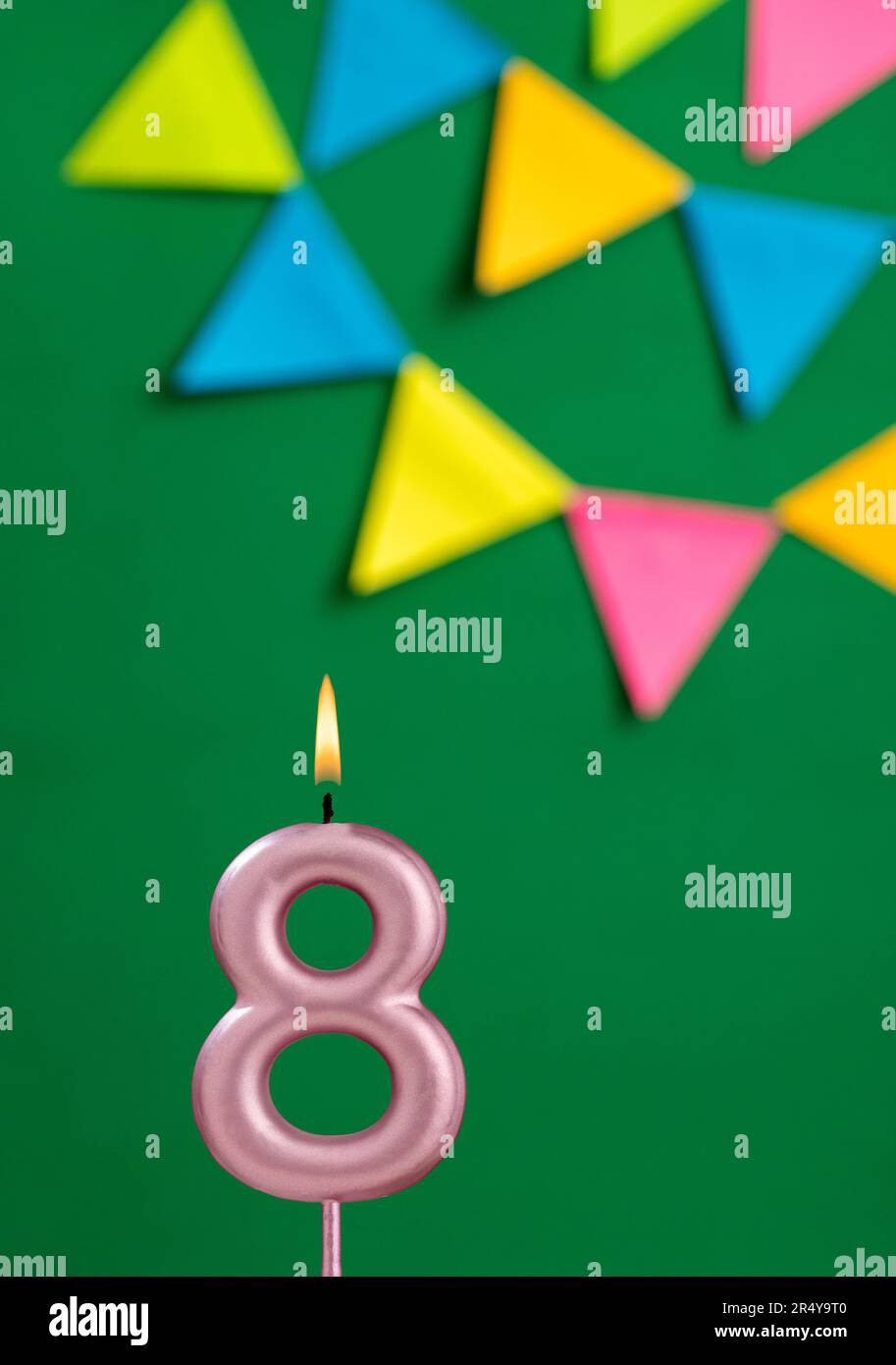 Number 8 birthday candle - Anniversary celebration in green color ...