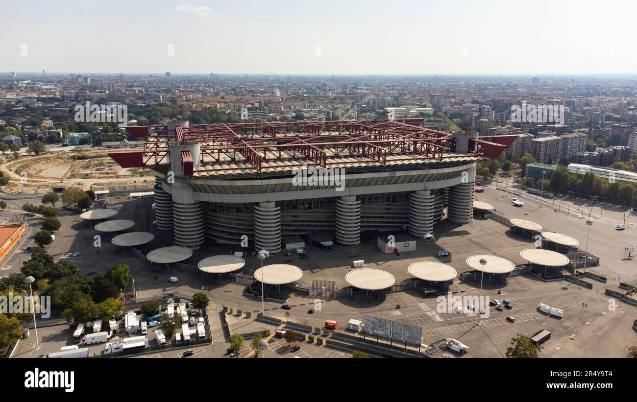 Aerial view of the Stadio Giuseppe Meazza, commonly known as the San ...