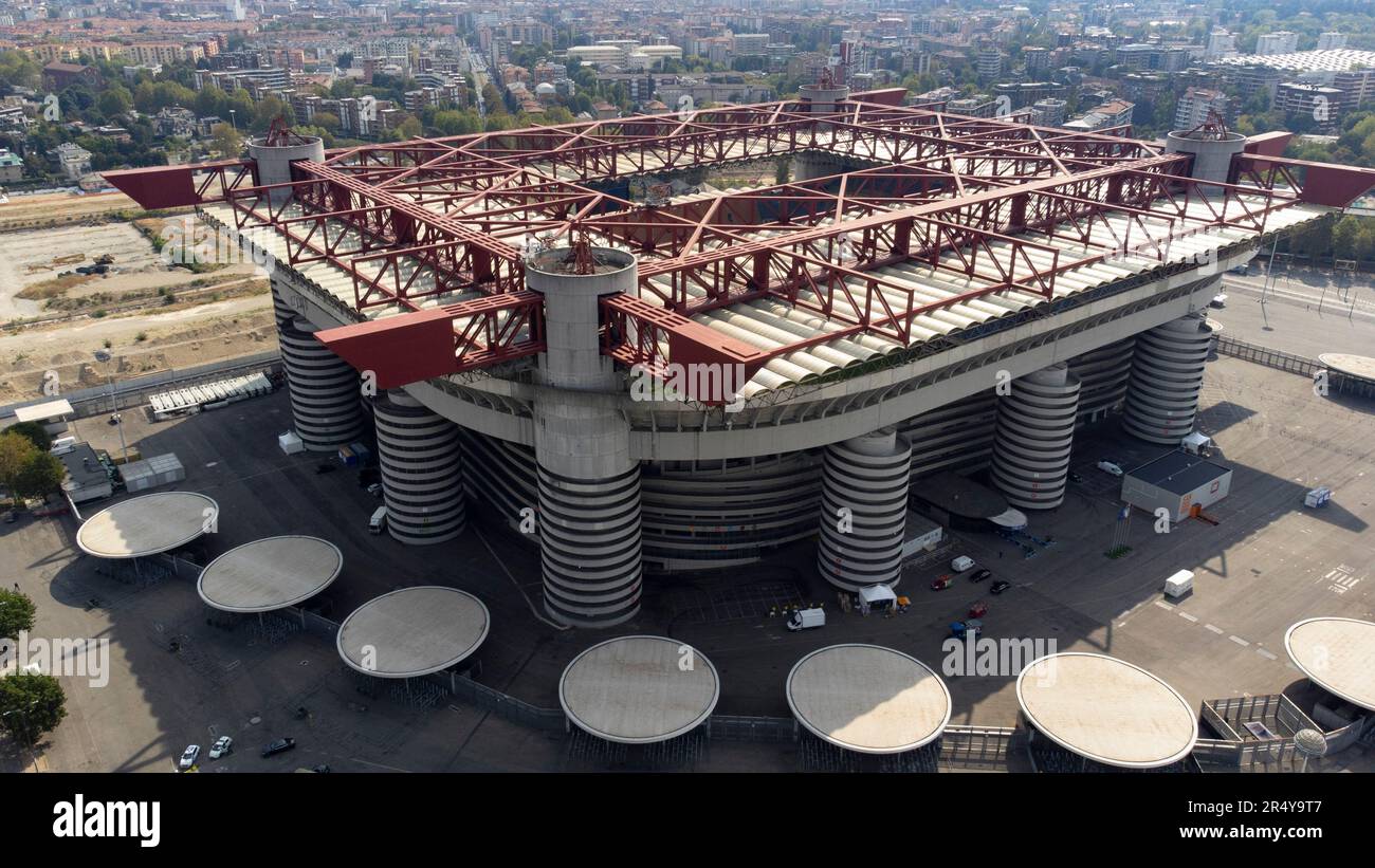 Aerial view of the Stadio Giuseppe Meazza, commonly known as the San ...