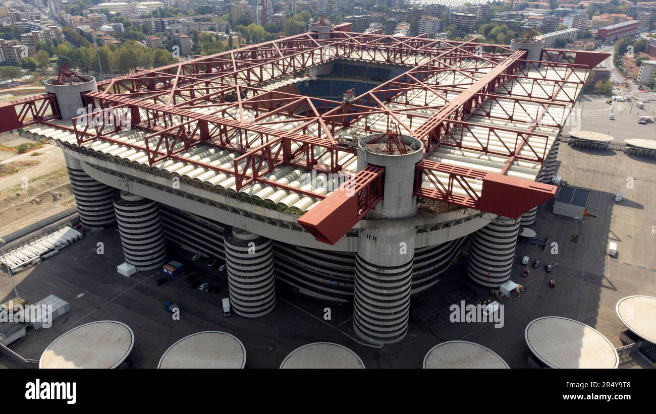 Aerial view of the Stadio Giuseppe Meazza, commonly known as the San ...