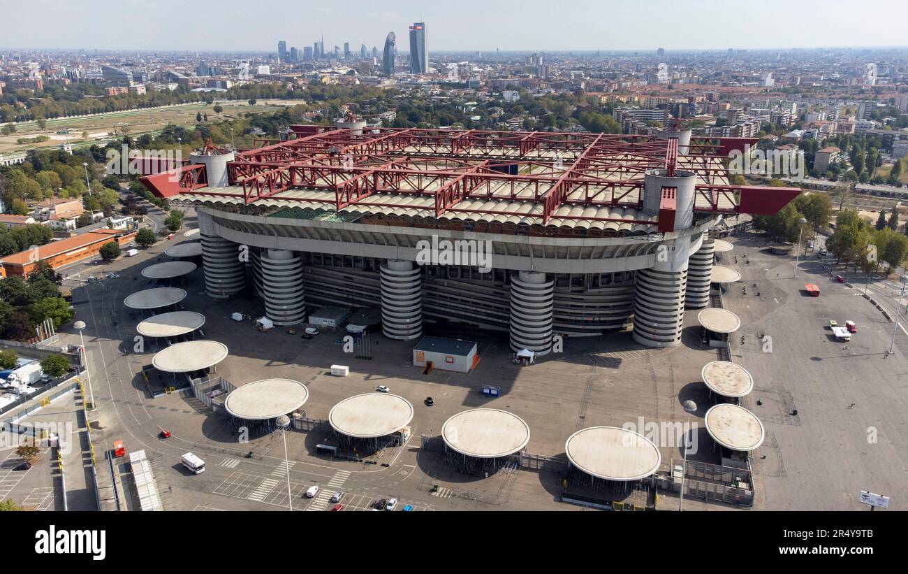 Aerial view of the Stadio Giuseppe Meazza, commonly known as the San ...
