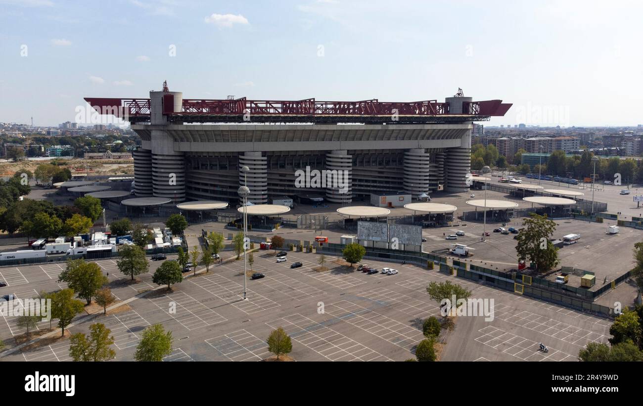 Aerial view of the Stadio Giuseppe Meazza, commonly known as the San ...