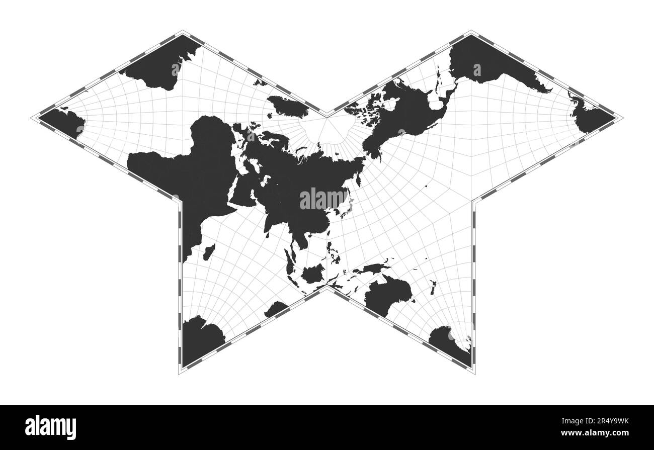 Vector world map. Gnomonic butterfly projection. Plain world ...