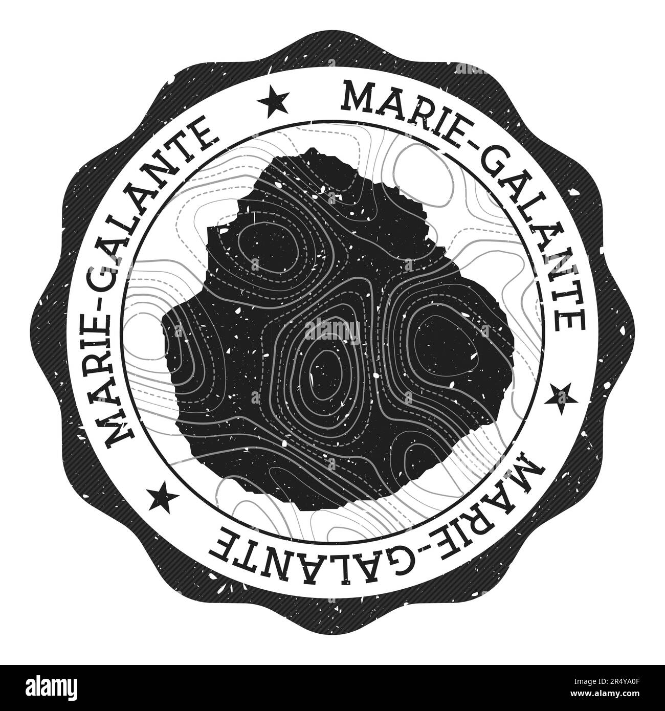 Marie-Galante outdoor stamp. Round sticker with map of island with ...