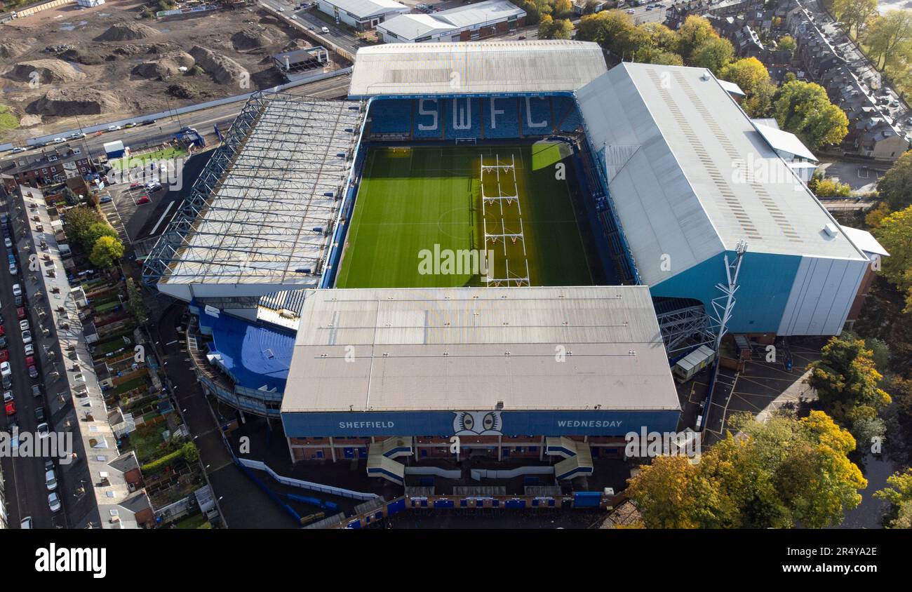 Aerial view of Hillsborough Stadium, home of Sheffield Wednesday FC ...