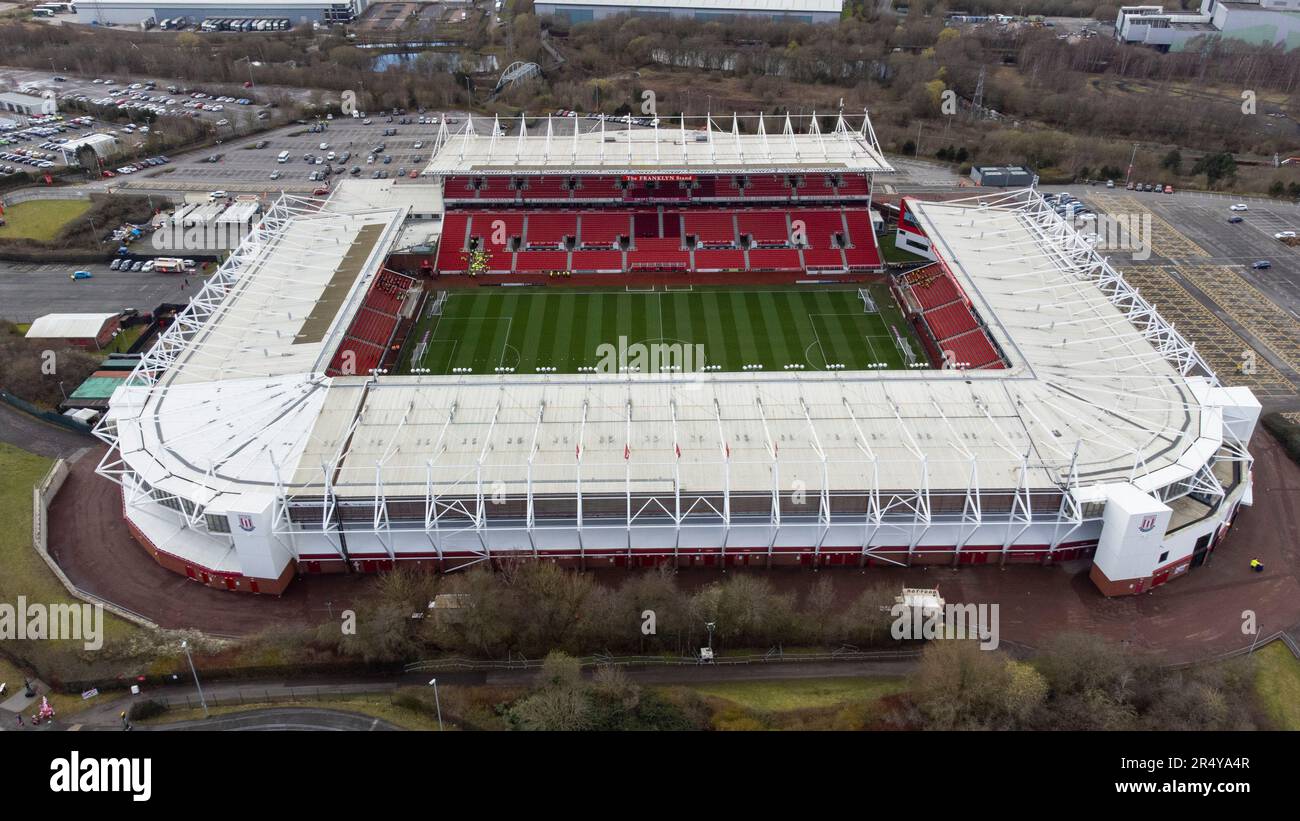 Aerial view of the Bet365 Stadium, home of Stoke City FC. The ground is ...