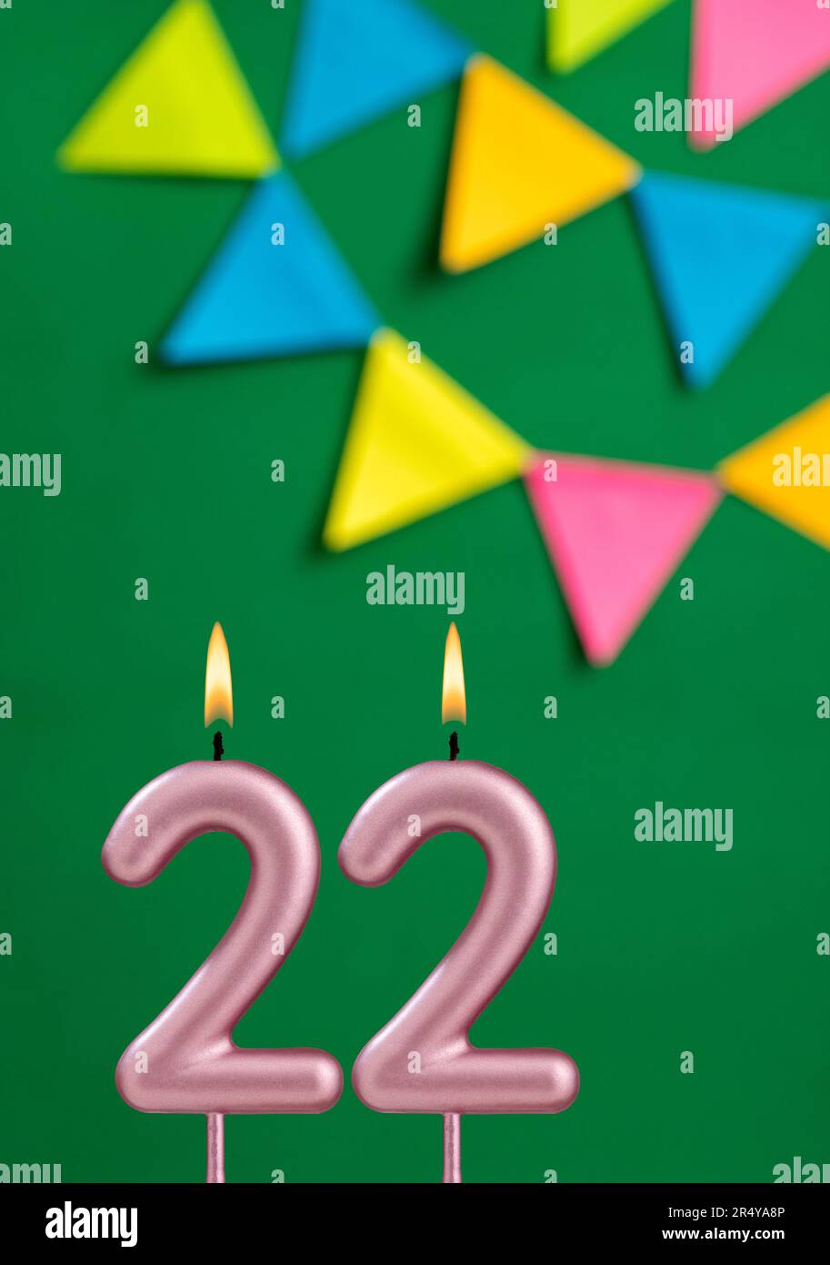 Number 22 birthday candle - Anniversary celebration in green color ...