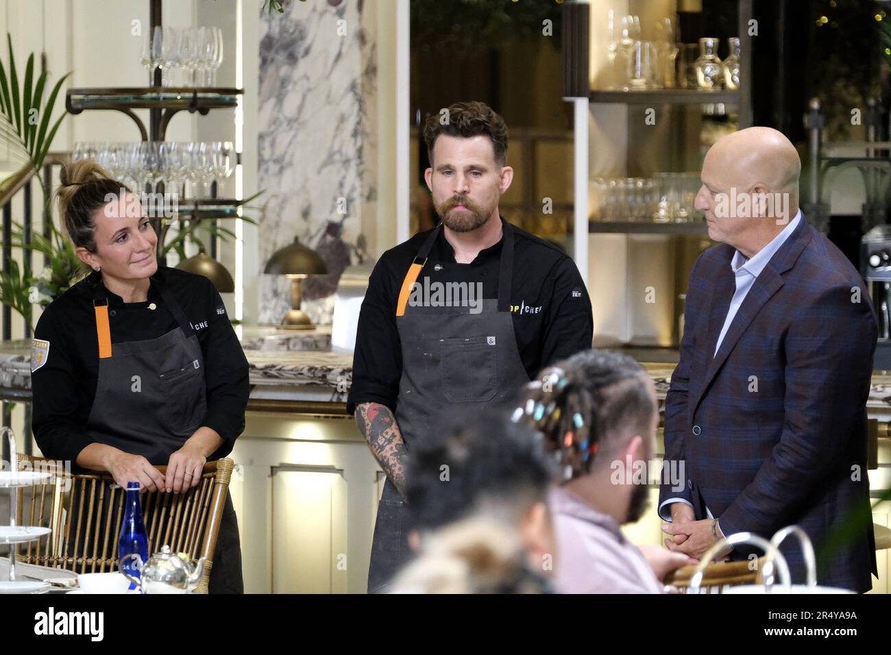 TOP CHEF, from left: contestants Begona Rodrigo, Dale MacKay, judge Tom ...
