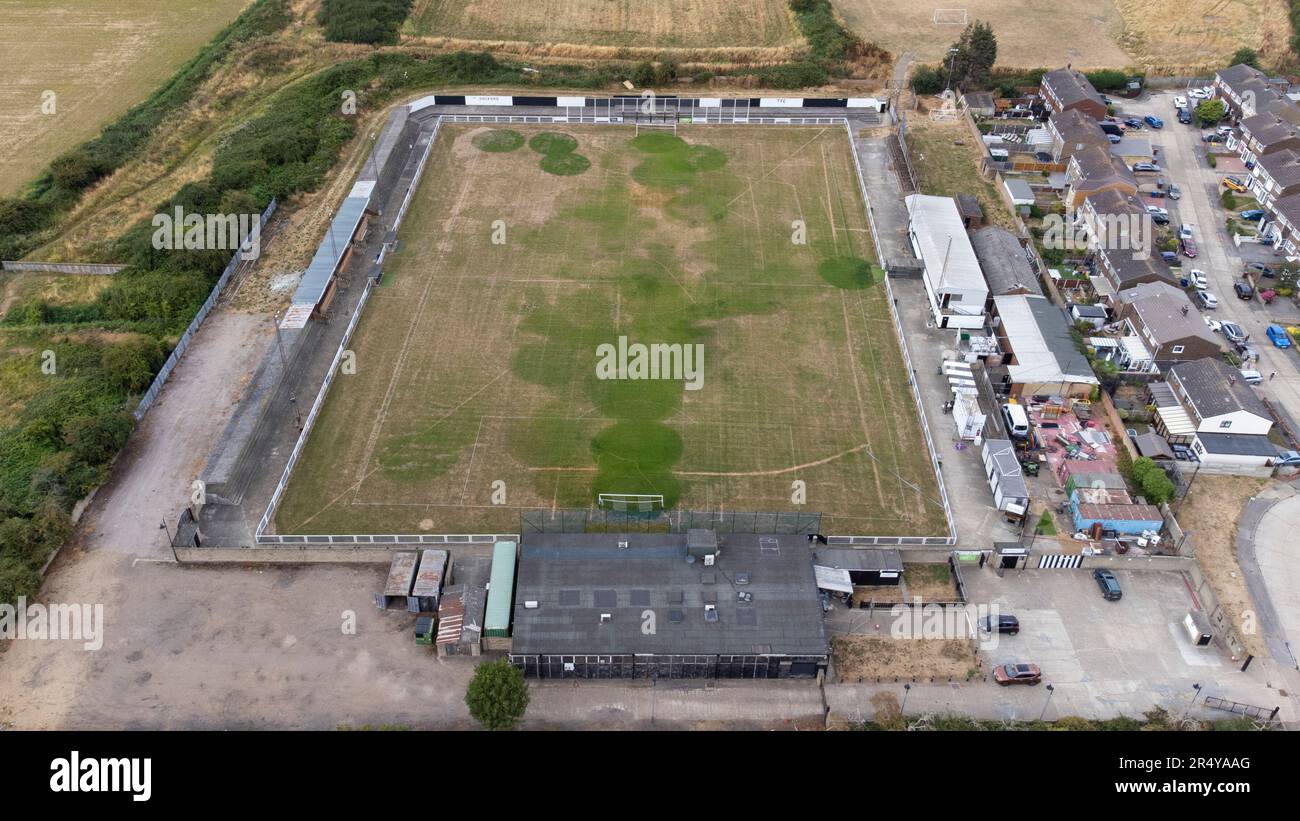 Aerial view of the EMR Stadium, home of Tilbury FC. The stadium has ...