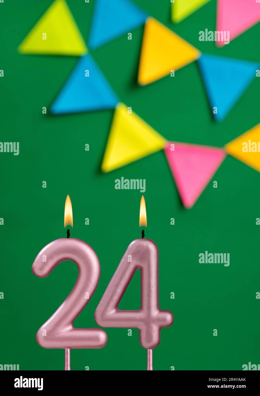 Number 24 birthday candle - Anniversary celebration in green color ...
