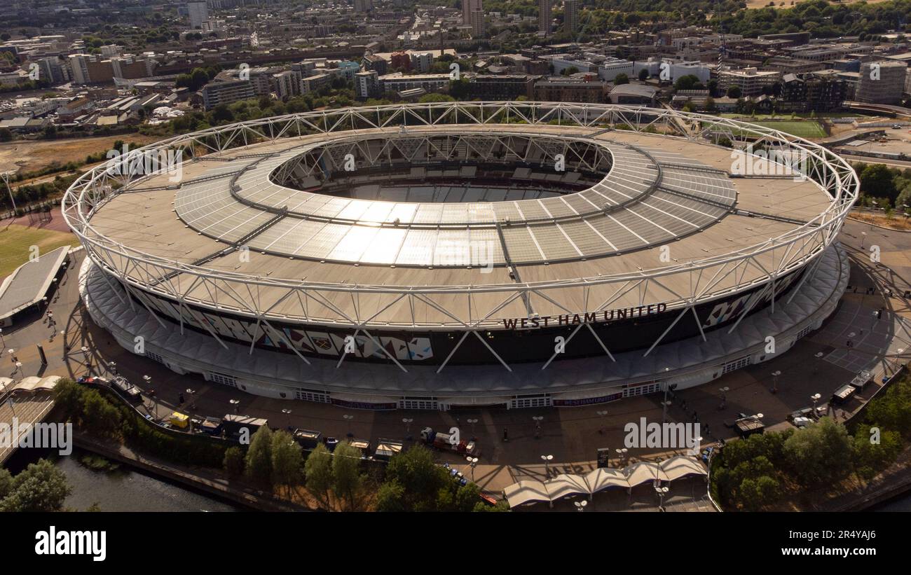 Aerial view of the London Stadium, home of West Ham United FC Stock ...