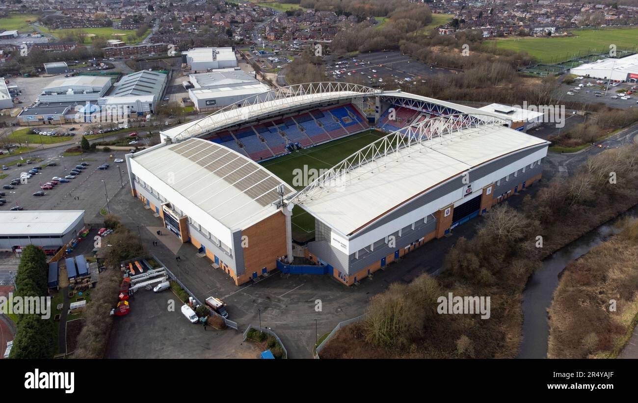 Aerial view of the DW Stadium, home of Wigan Athletic FC. Previously ...