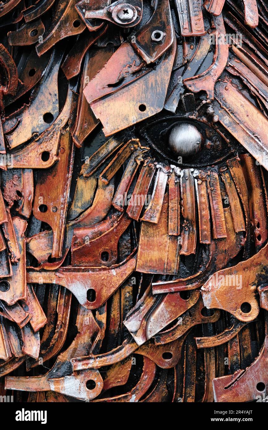 Ketchikan, Alaska, USA - May 21 2023: Statue closeup made from metal ...