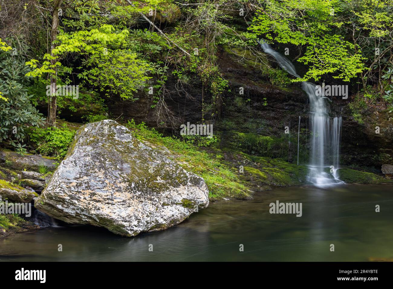 Small waterfall into the Little River, Great Smoky Mountains National ...