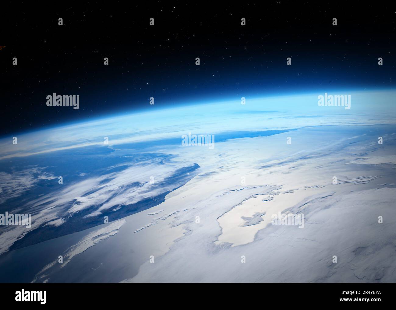 Beautiful blue planet Earth observation from the outer space. View of ...