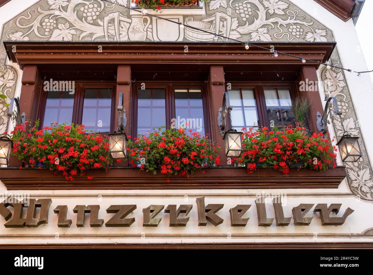 Front of a restaurant on Oberstrasse in Altstadt (Old Town), Rudesheim ...