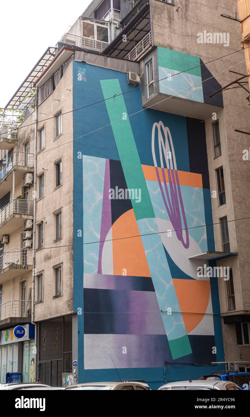 2021 Niko mural in Batumi Georgia. RIVA DNRA. Abstract forms, cubist ...
