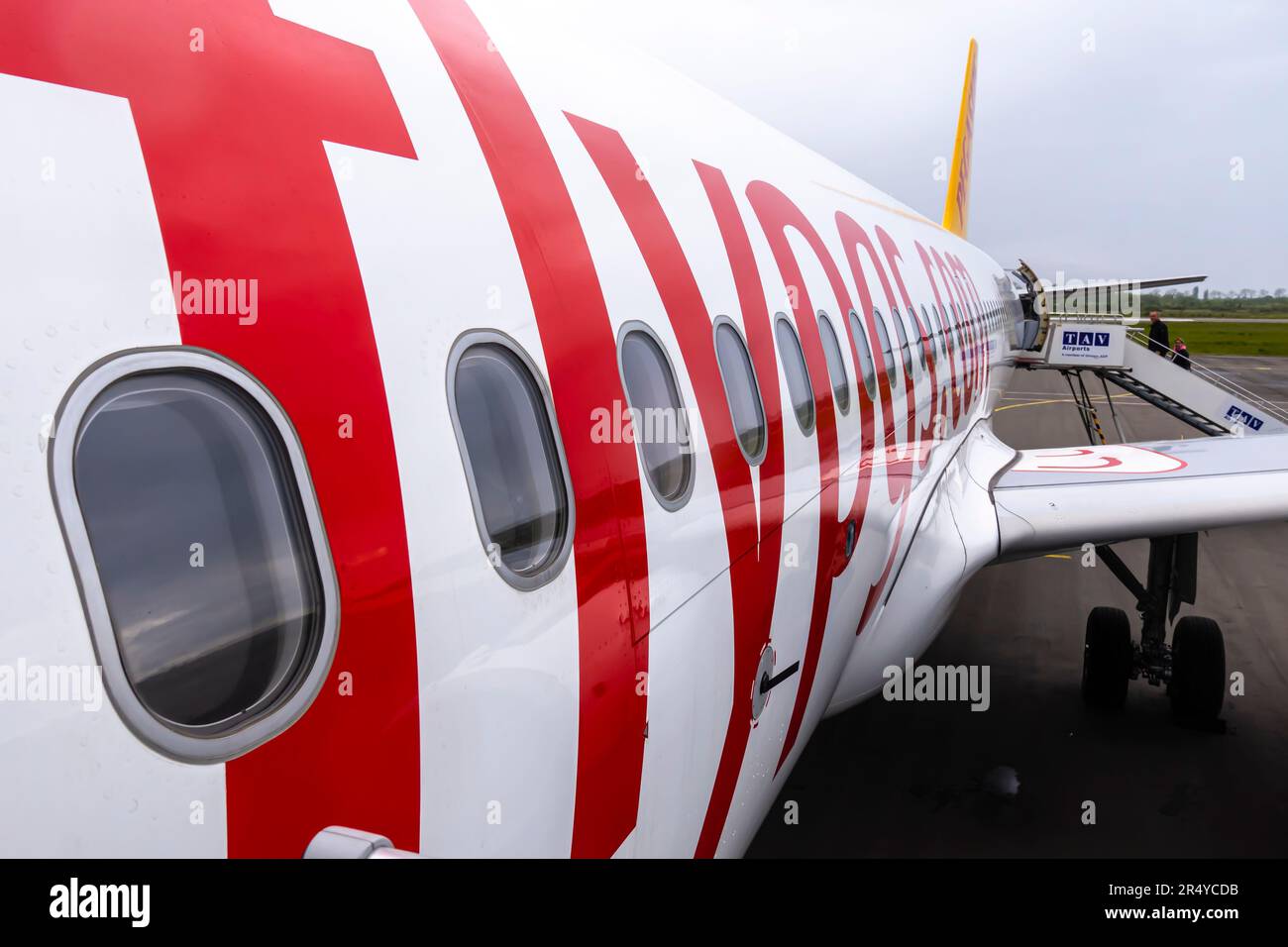 Pegasus airlines airplane on tarmac. Close-up flypgs.com ;ogo Stock ...