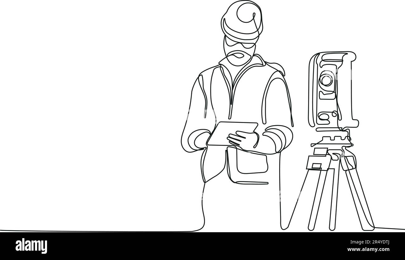 Close up of Caucasian worker with helmet on head using tablet for work ...