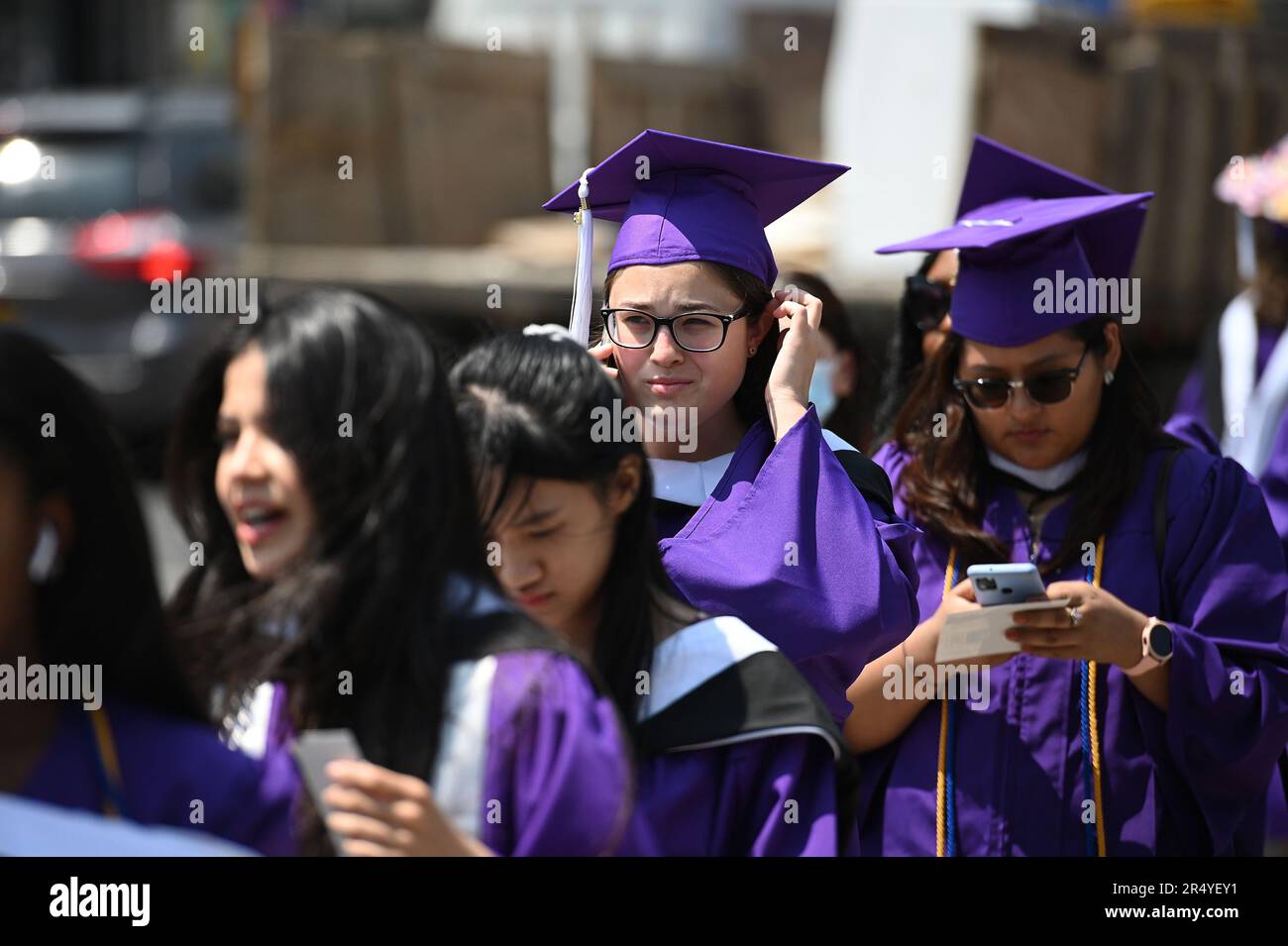 New York, USA. 30th May, 2023. Graduating students seen wearing caps ...