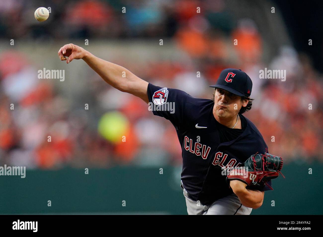 Cleveland Guardians starting pitcher Cal Quantrill throws a pitch to ...