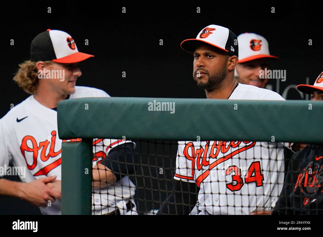 Baltimore Orioles outfielder Aaron Hicks (34) sits in the dugout during ...