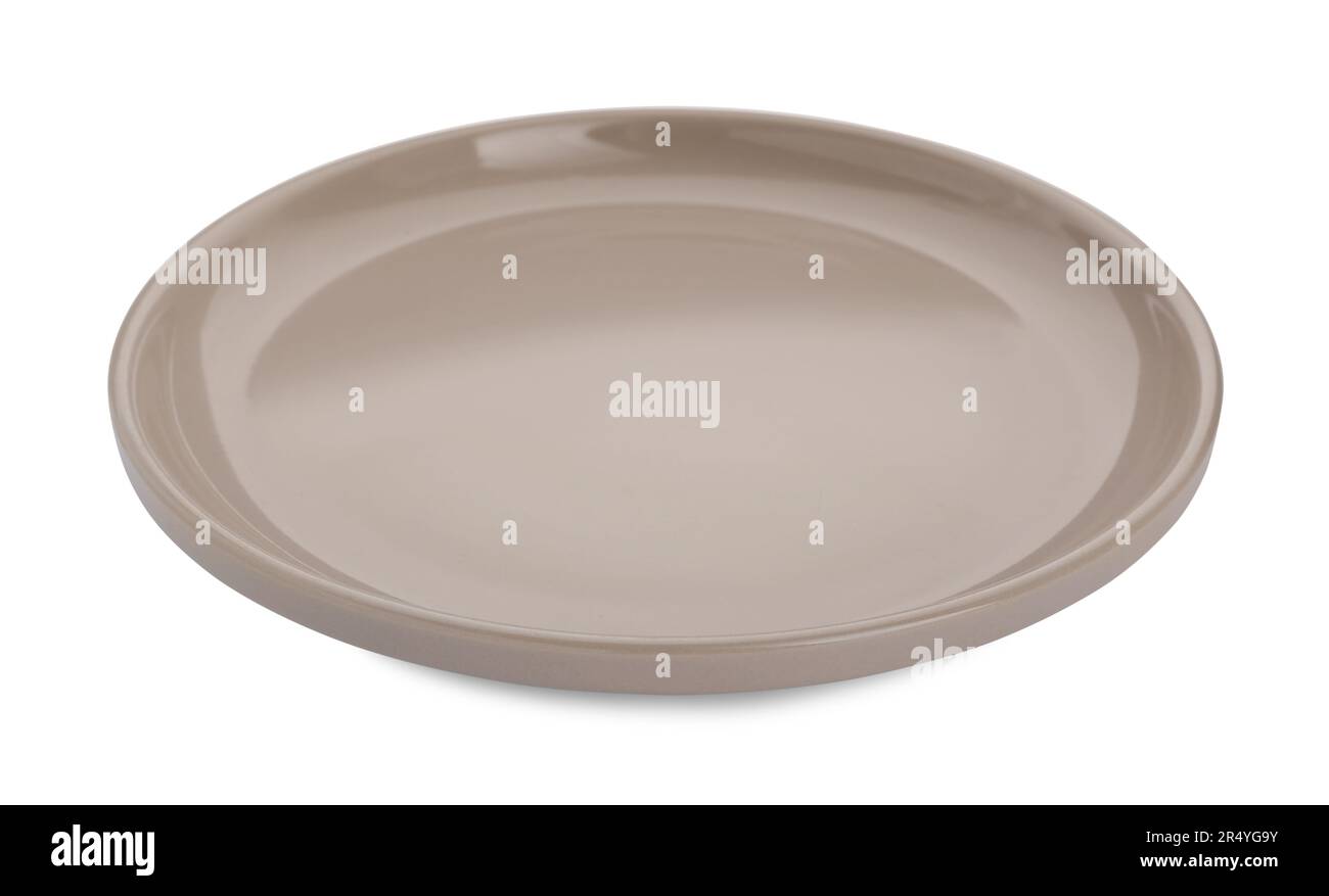 Empty beige ceramic plate isolated on white Stock Photo - Alamy