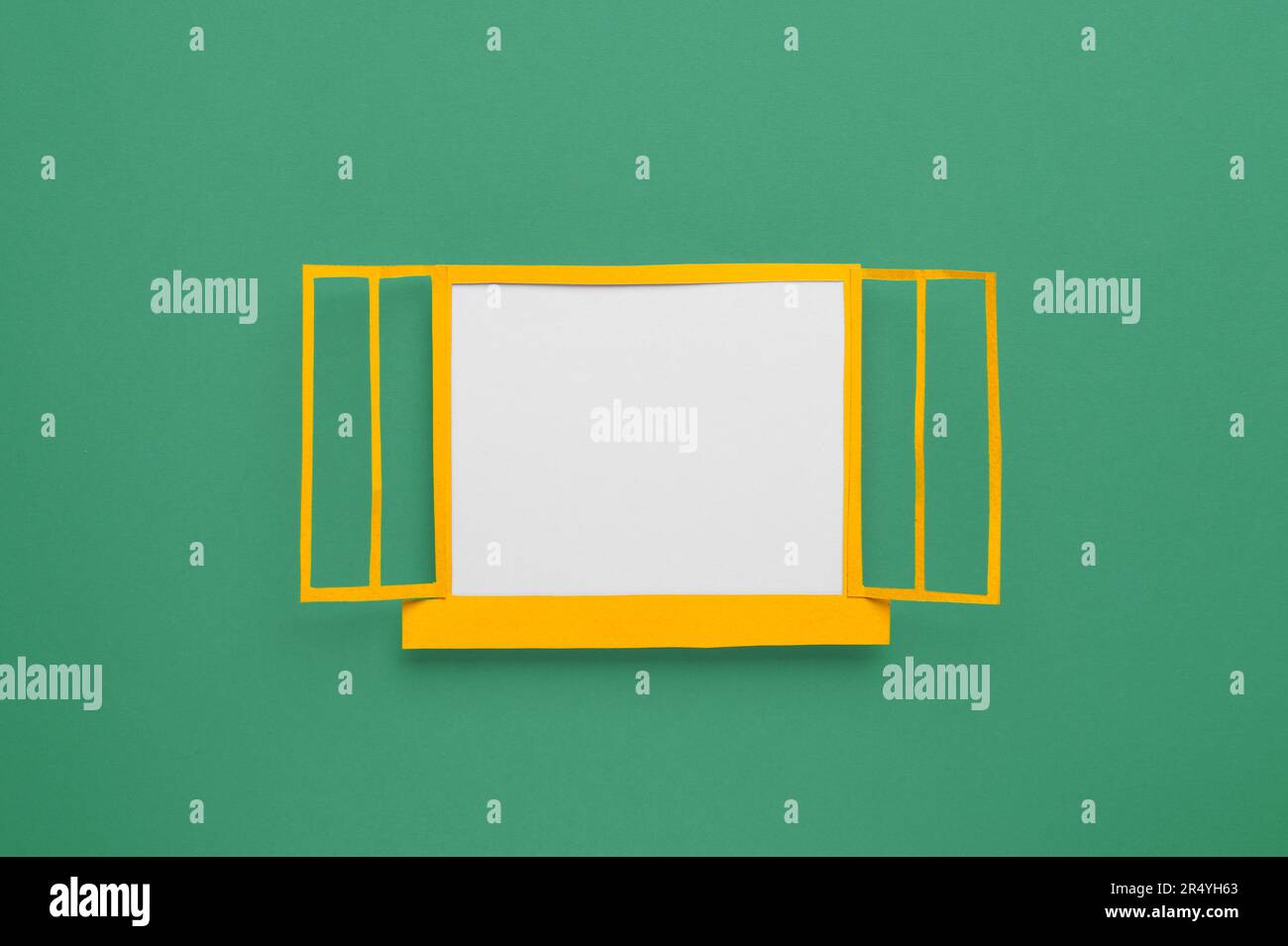 Open paper window frame on green background. Space for text Stock Photo ...
