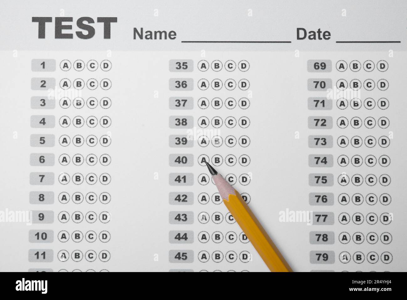 Pencil on answer sheet, top view. Student passing exam Stock Photo - Alamy