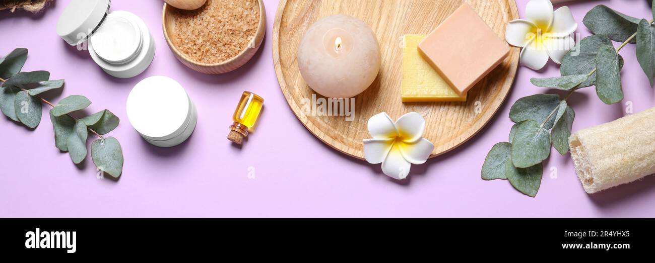 Spa treatment. Flat lay composition with spa cosmetic products on ...