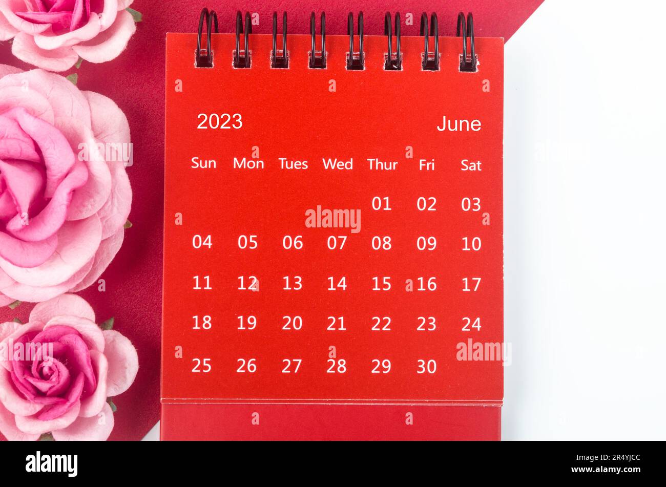 Red June 2023 Monthly desk calendar for 2023 year with pink rose Stock ...