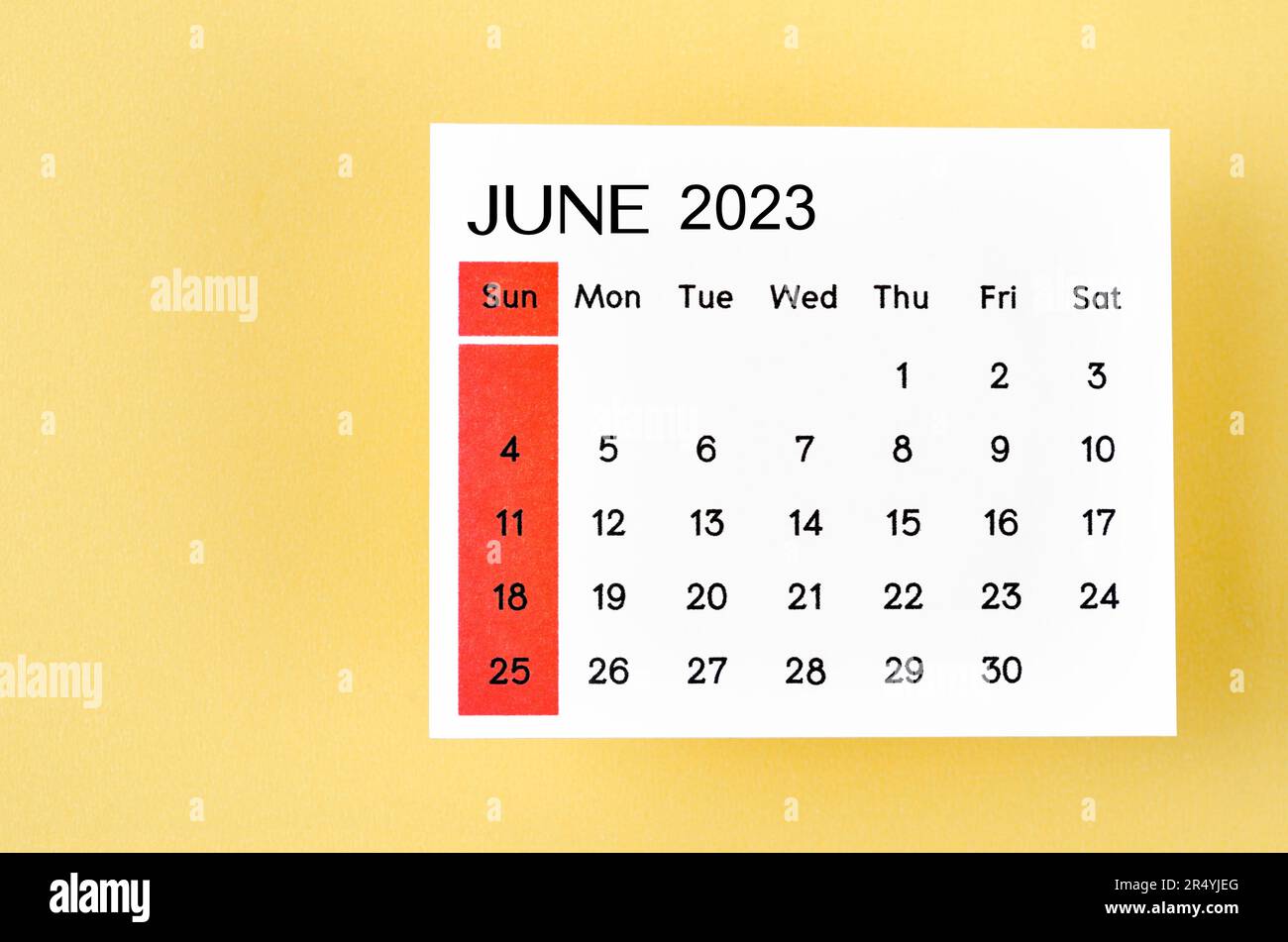 June 2023 Monthly calendar for 2023 year on yellow background Stock ...