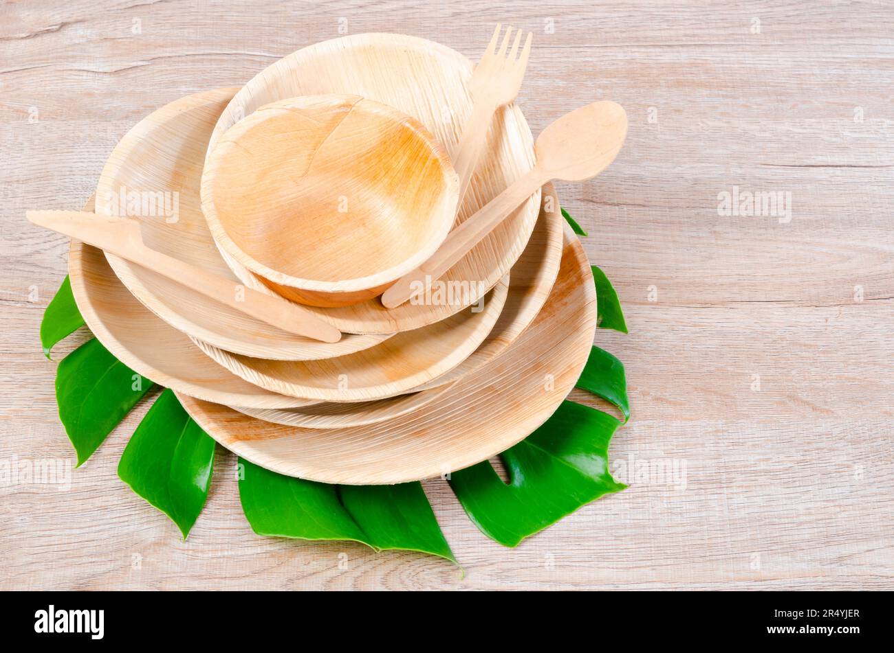 Kitchenware made from dried betel nut leaf palm, natural material. The ...