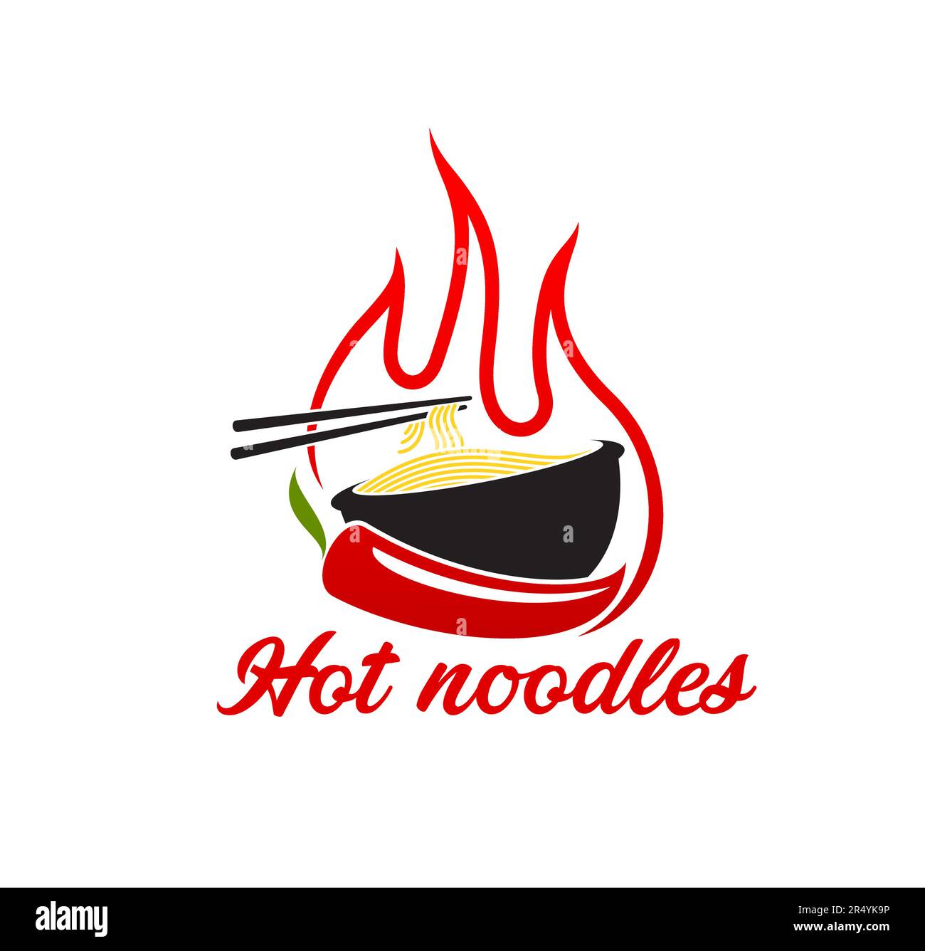 Hot ramen noodles icon with chopsticks and red pepper, Chinese cuisine ...