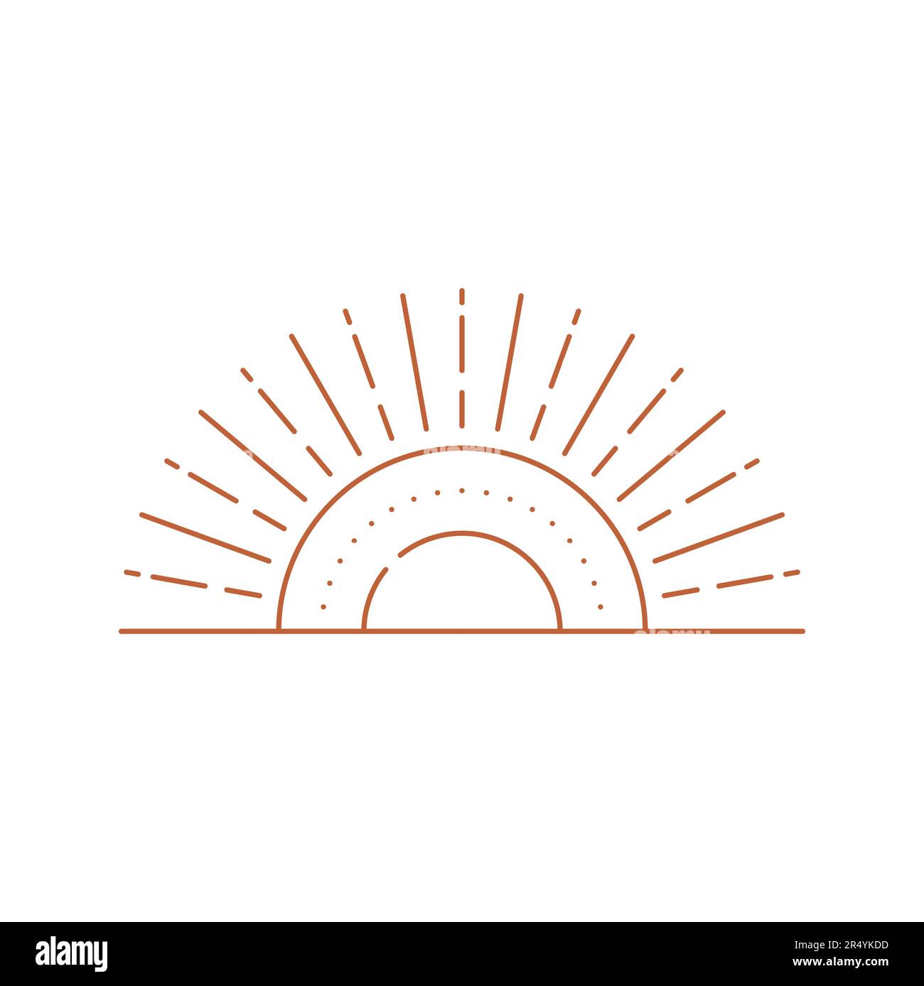 Sunrise or sunset in boho style, sunshine print. Vector abstract sun print boho minimalist ...