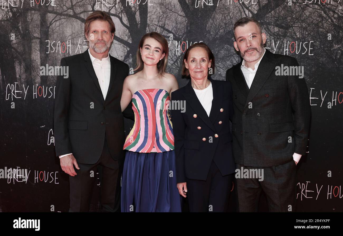 Paul Sparks, left, Millicent Simmonds, Laurie Metcalf, and Levi ...