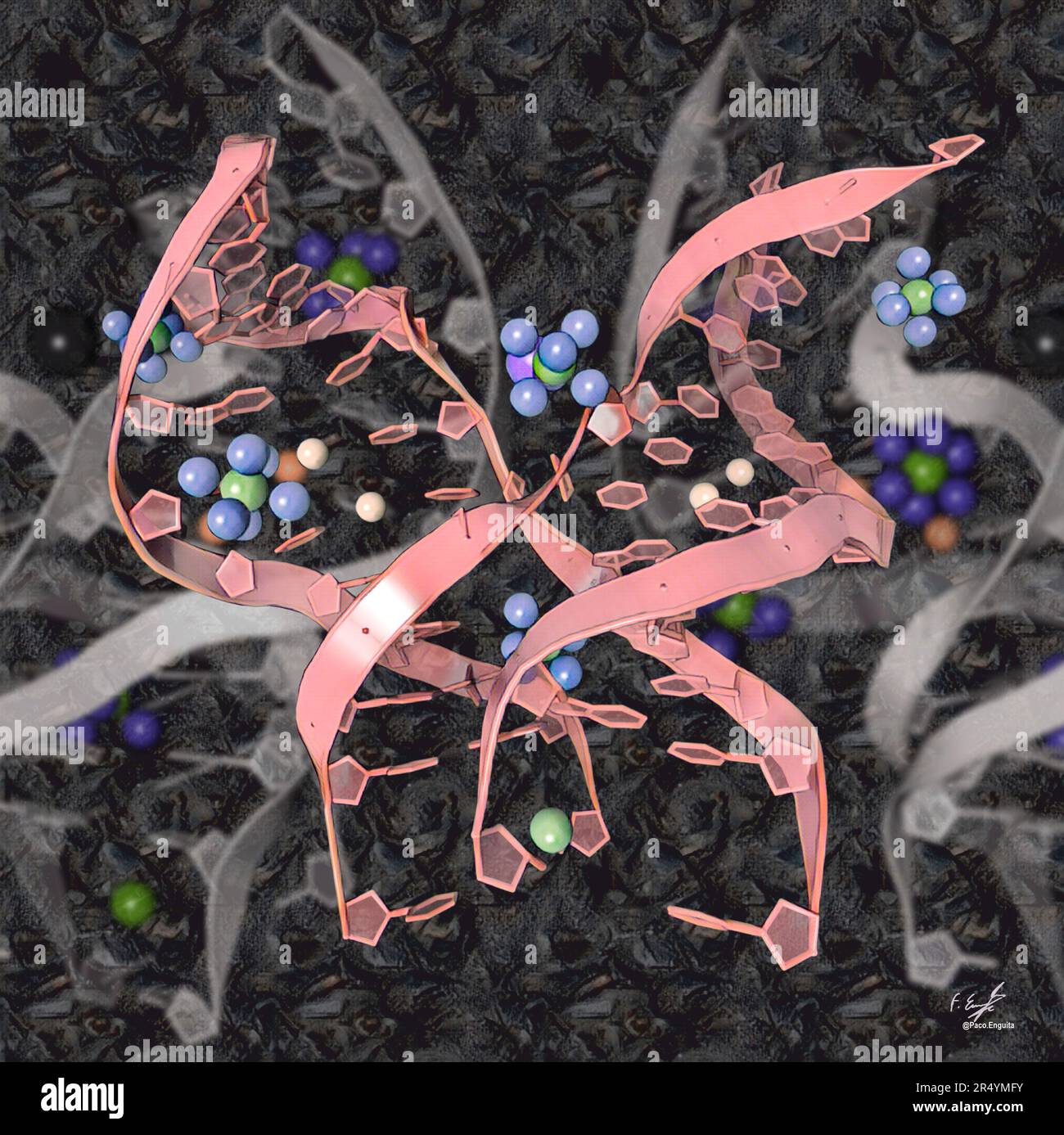 Illustration of a copper-containing synthetic DNA (deoxyribonucleic ...