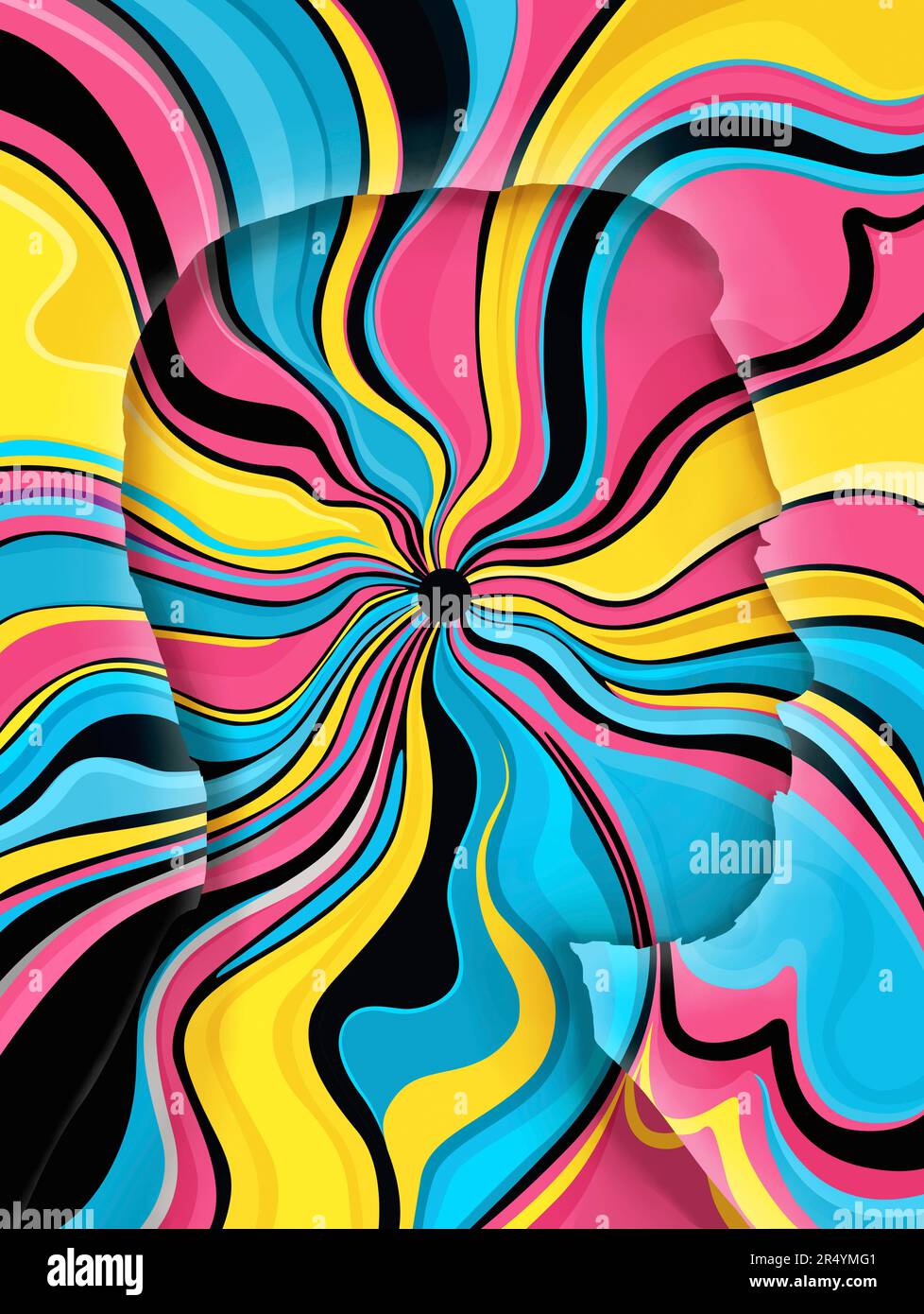 Conceptual illustration showing a man's head emerging from a whirlpool ...