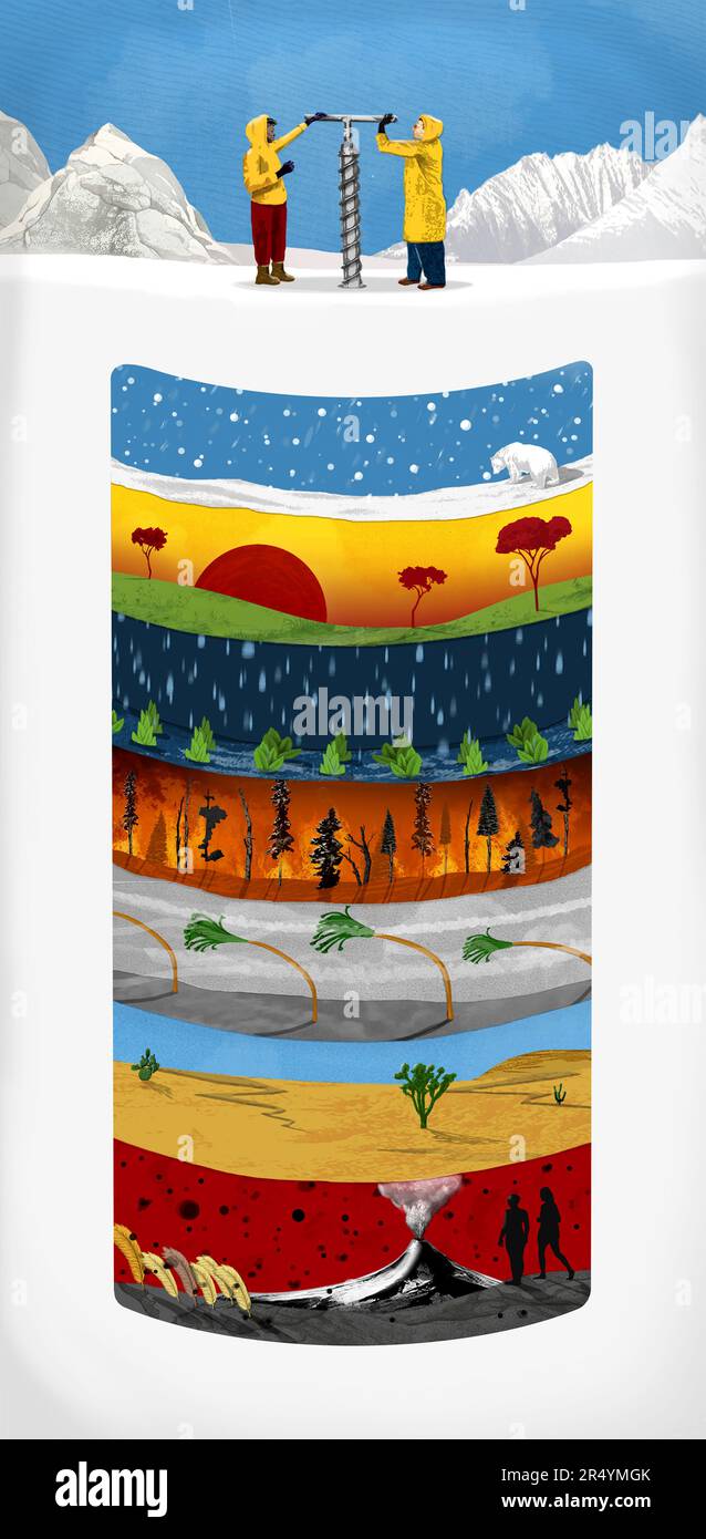 Conceptual illustration showing two scientists drilling an ice core ...