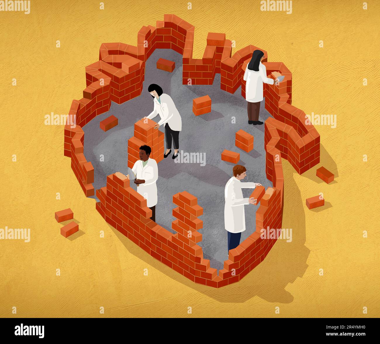 Conceptual illustration showing scientists building a heart shaped ...