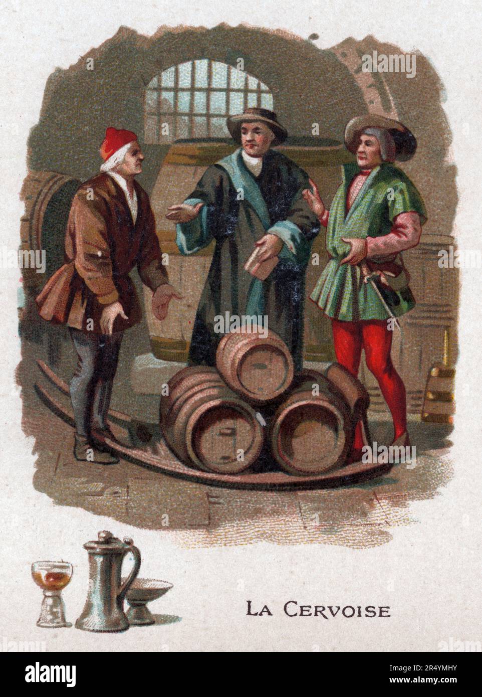 Cervoise, ancestor of ale. The cellar of a brewery. Illustration from ...