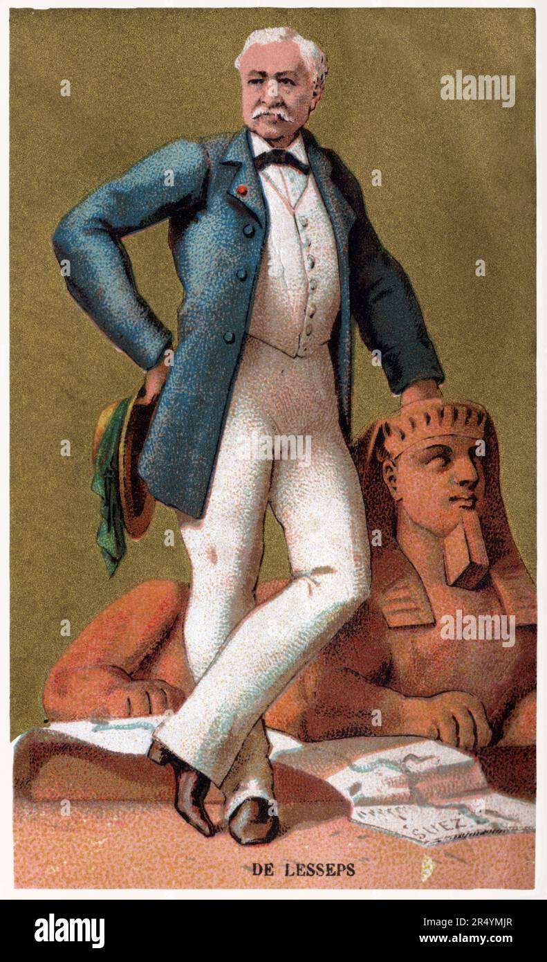 French diplomat Ferdinand de Lesseps, developer of the Suez Canal, Egypt. Illustration, France ...