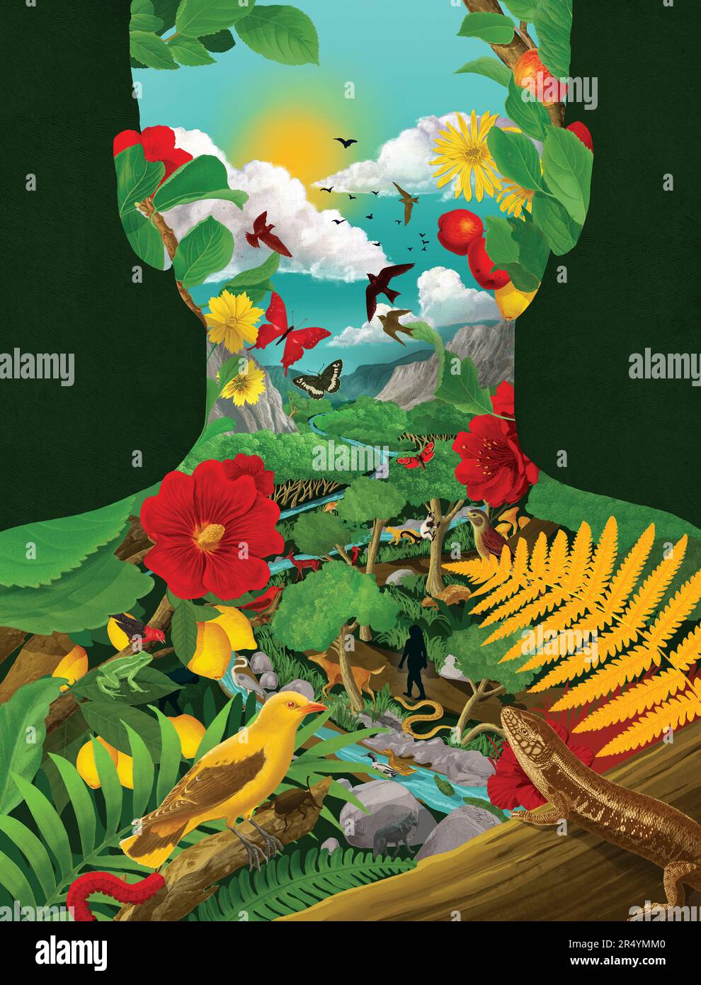 Conceptual illustration showing a lush and beautiful natural ...