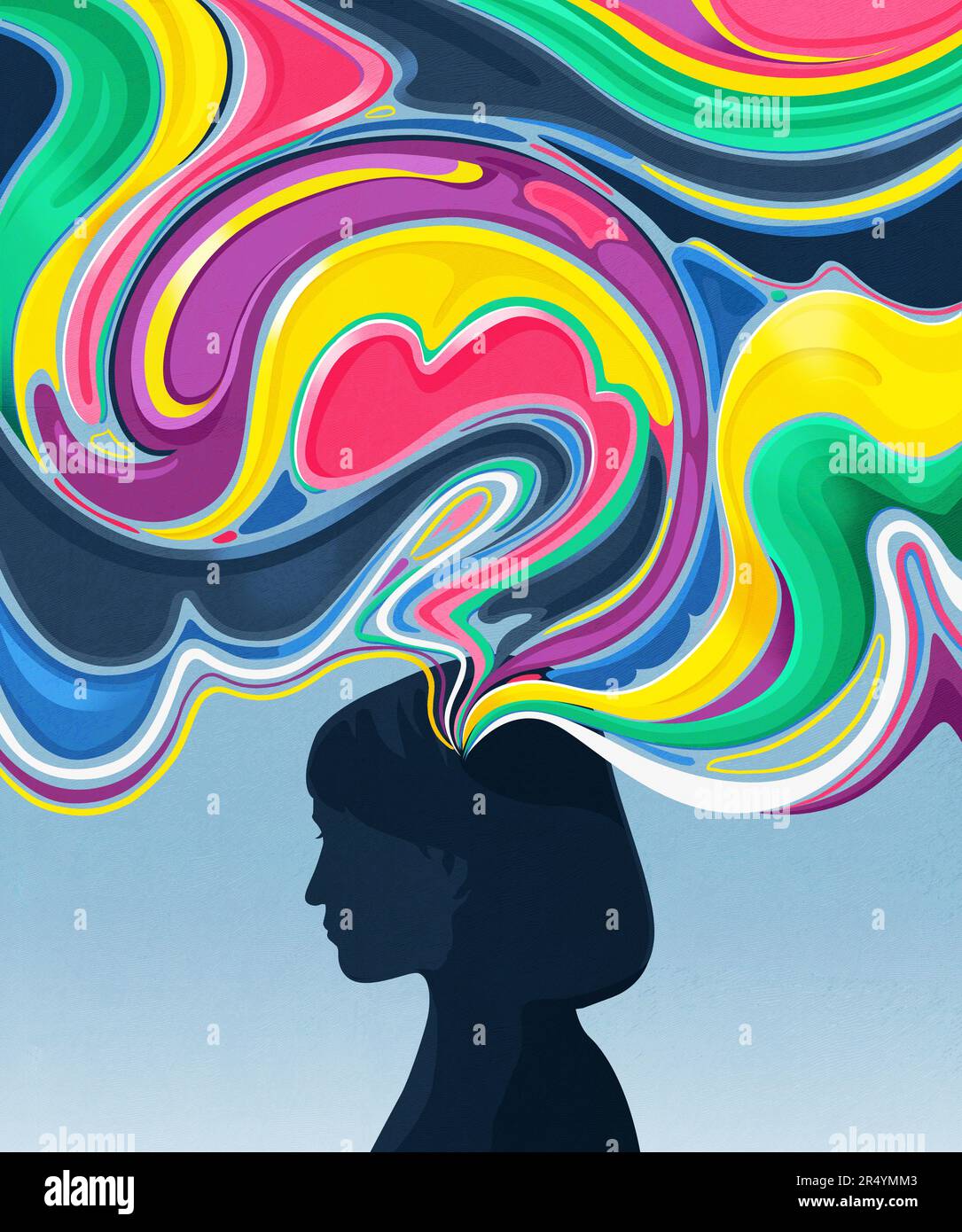 Conceptual illustration showing swirls emanating from a woman’s head ...