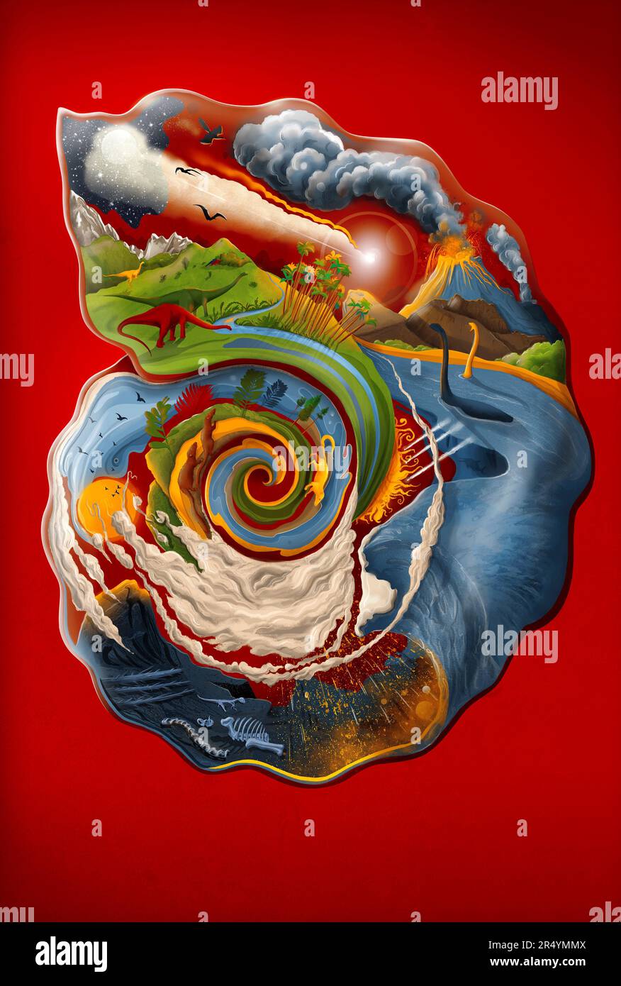 Conceptual illustration showing the K-T extinction event Stock Photo ...