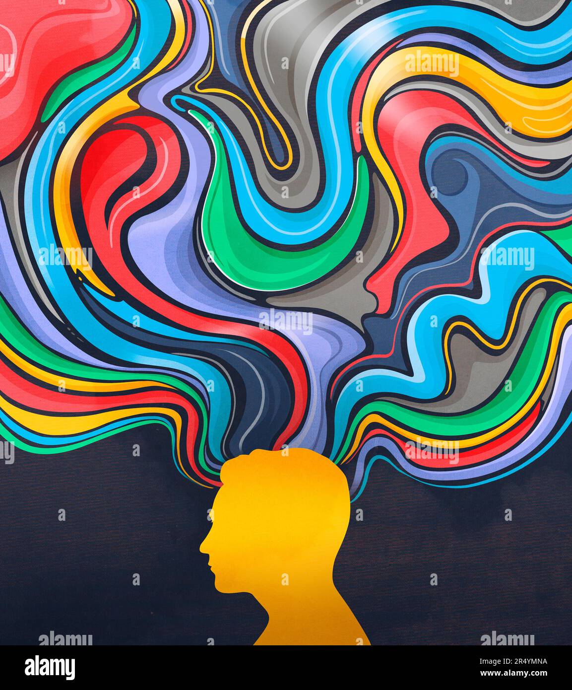 Conceptual illustration showing swirls emanating from a man’s head ...