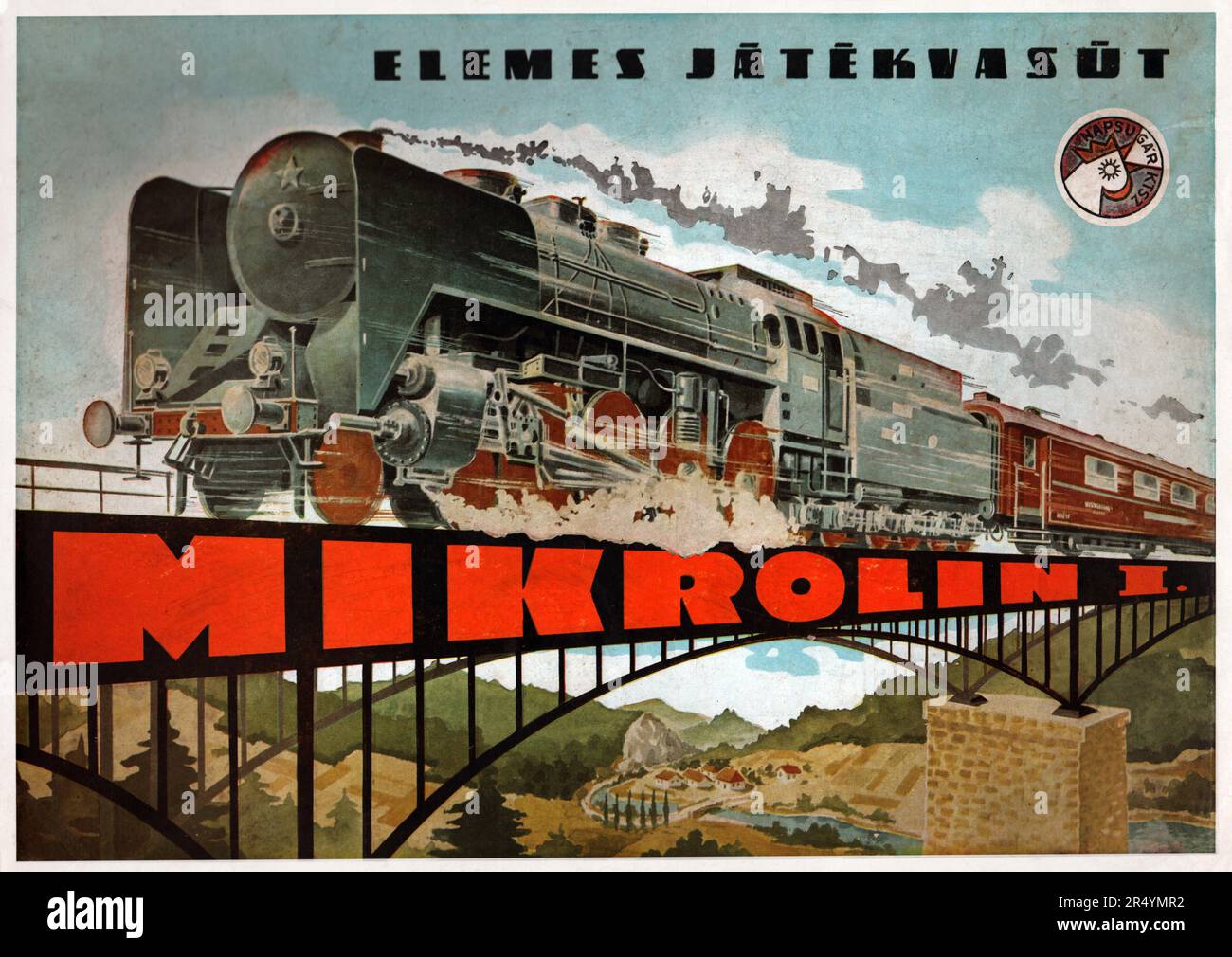 Steam locomotive passing over a bridge. Box cover for the battery ...