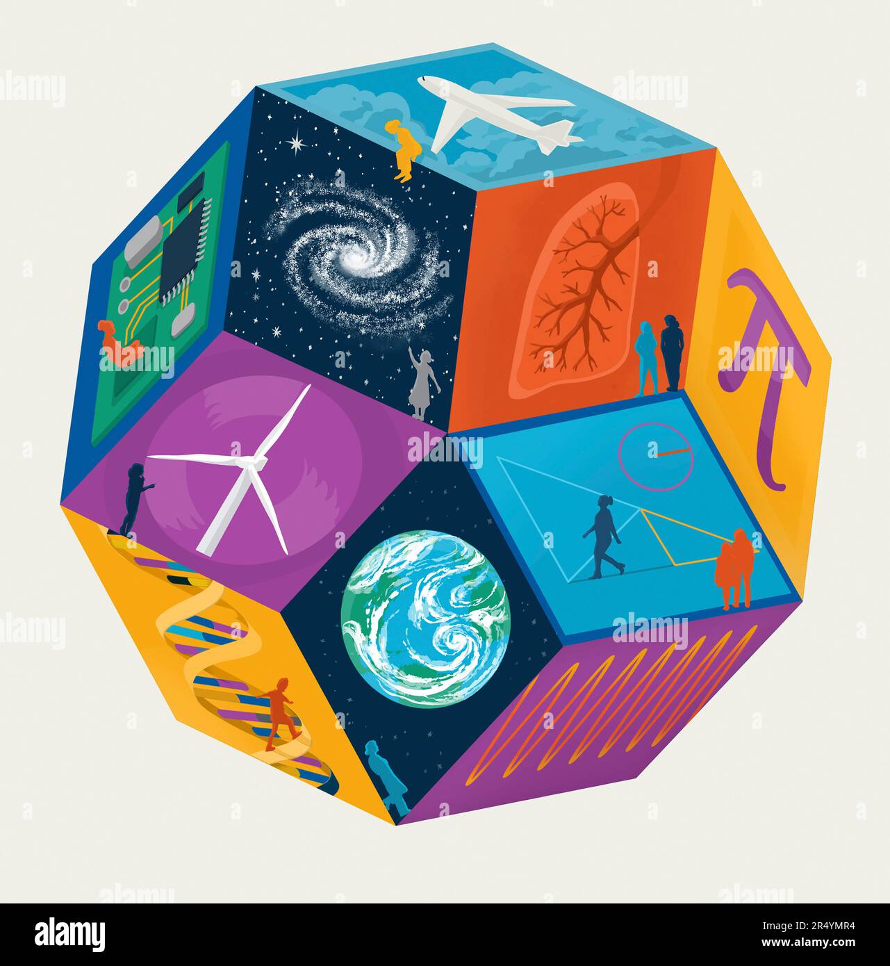 Conceptual illustration showing various imagery related to the sciences ...