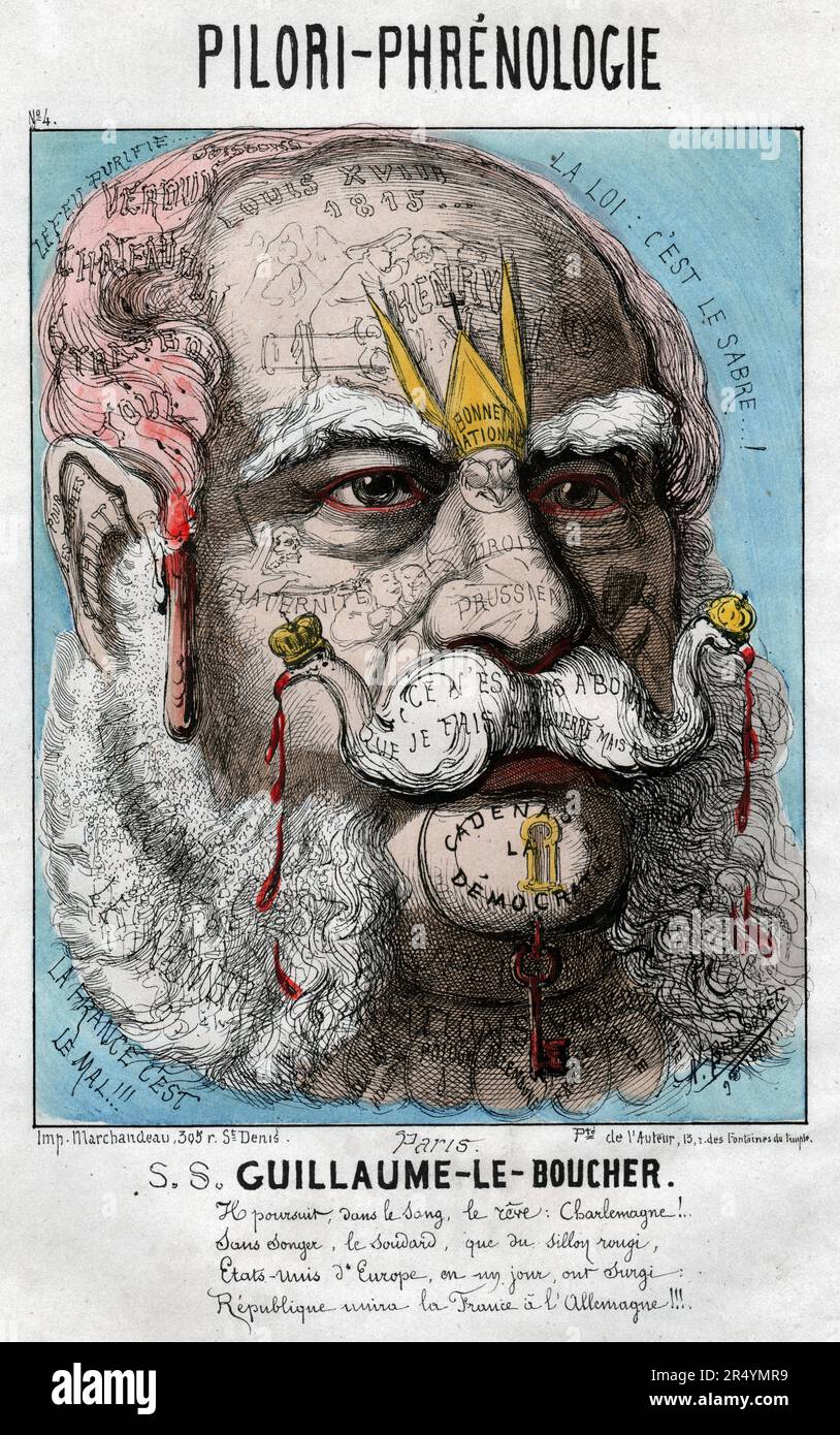 Emperor Wilhelm II (Wilhelm the Butcher). Caricature by A. Belloguet ...
