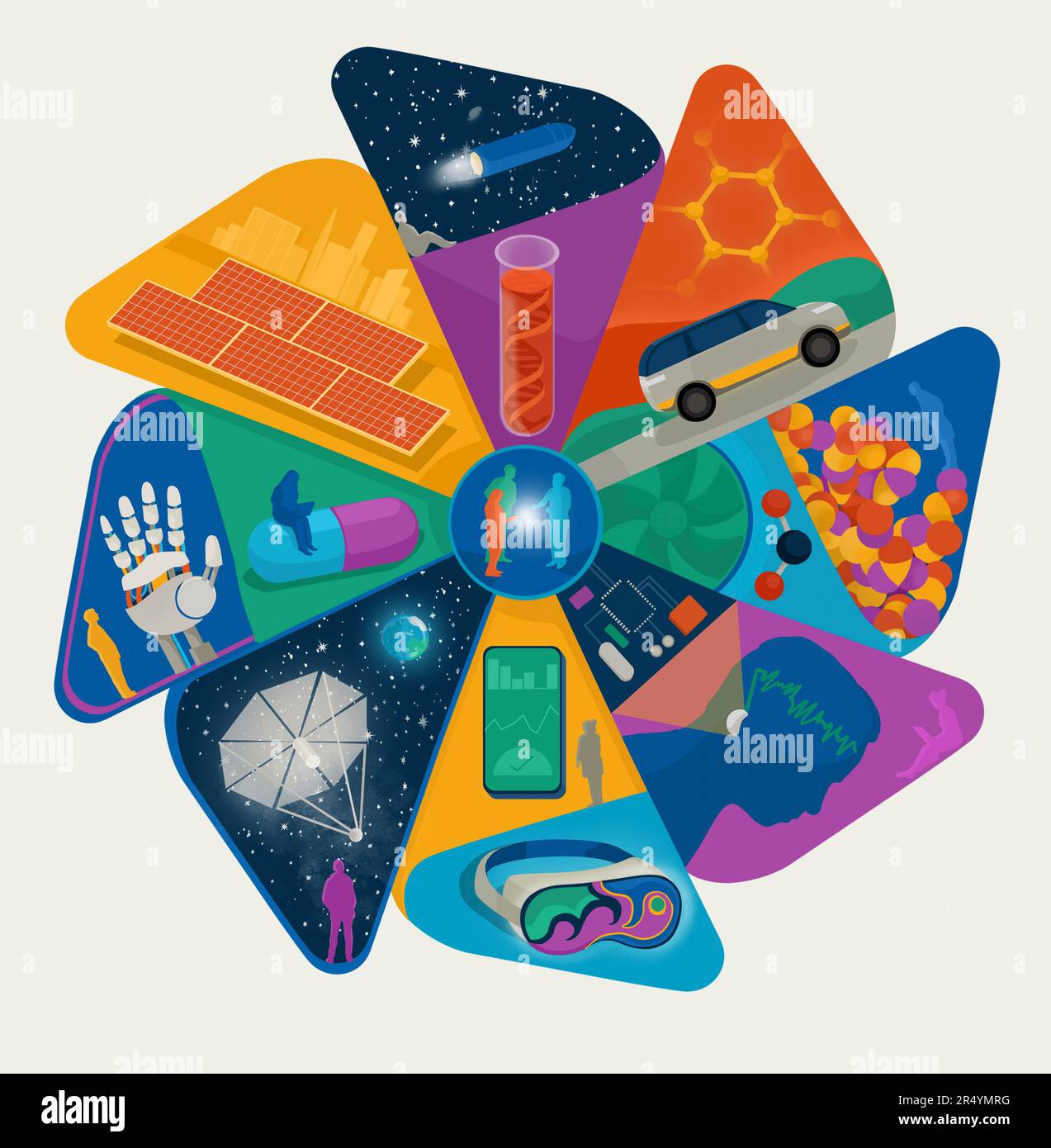 Conceptual illustration showing various imagery related to scientific ...